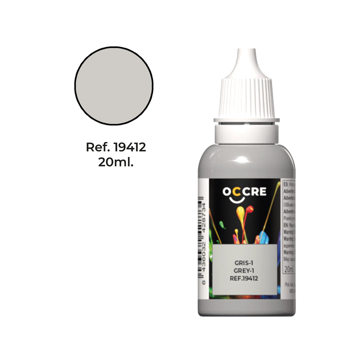 OcCre - Color Gris Suave | Pintura Acrílica al Agua | 20 ml