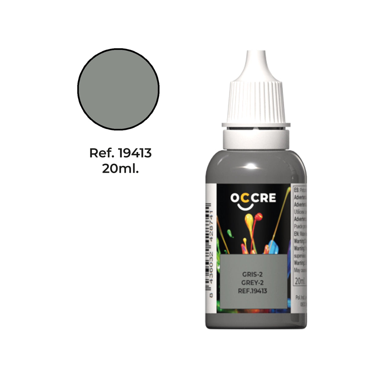 OcCre - Color Gris Medio | Pintura Acrílica al Agua | 20 ml