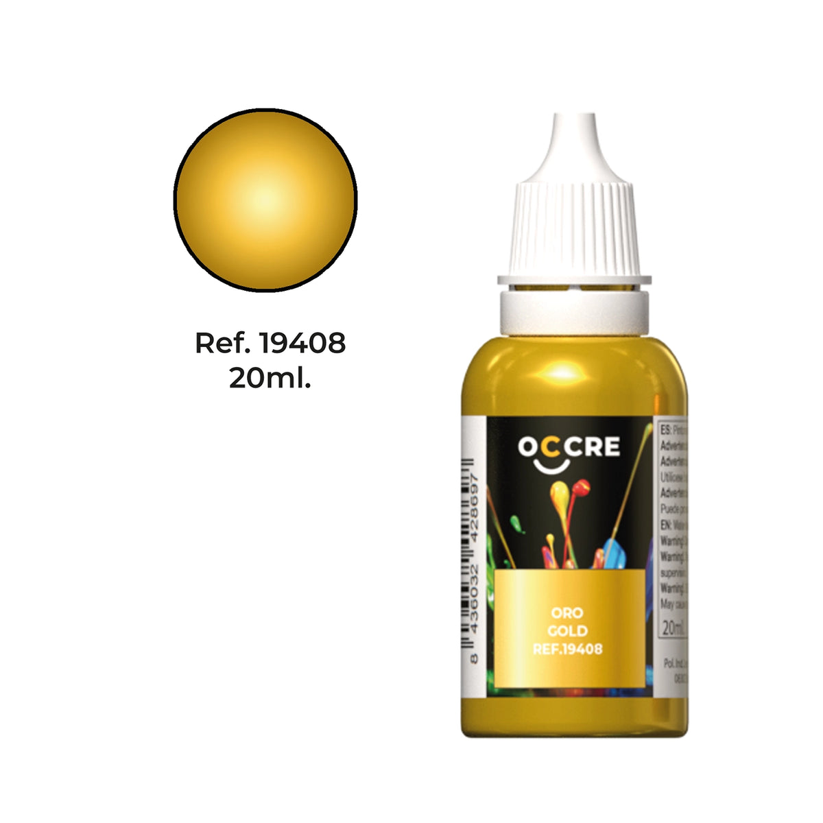 OcCre - Color Oro Metalizado | Pintura Acrílica al Agua | 20 ml