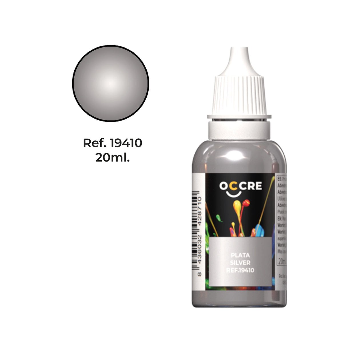 OcCre - Color Plata Metalizado | Pintura Acrílica al Agua | 20 ml