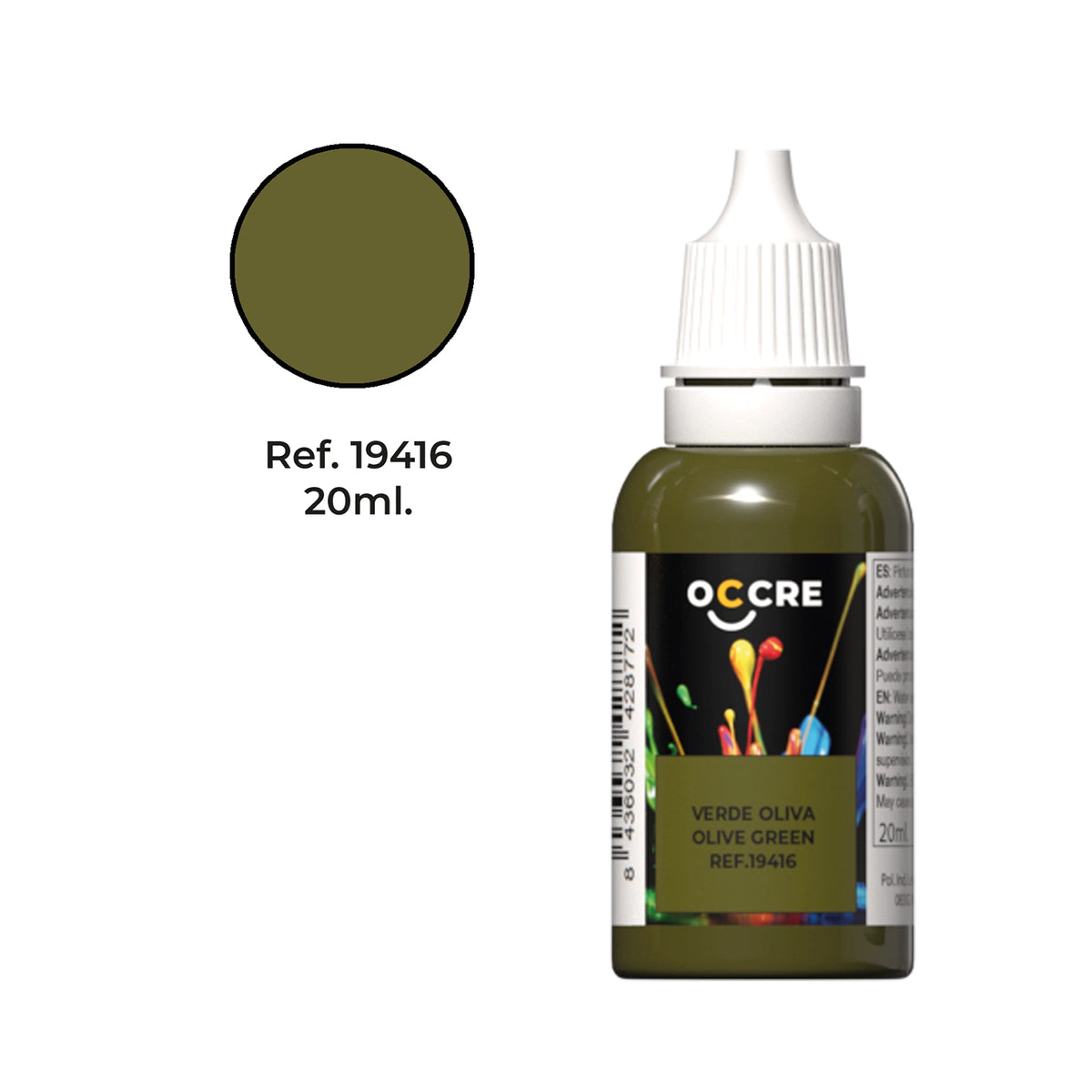 OcCre - Color Verde Oliva | Pintura Acrílica al Agua | 20 ml